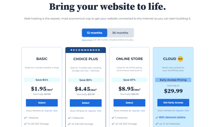 4 Popular Types of Web Hosting & Bluehost Plans Comparison